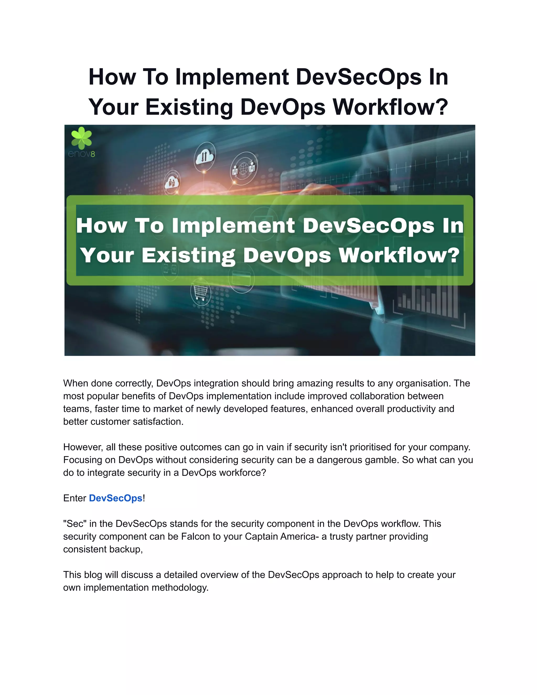 How To Implement Devsecops In Your Existing Devops Workflow Pdf Web Development Internet