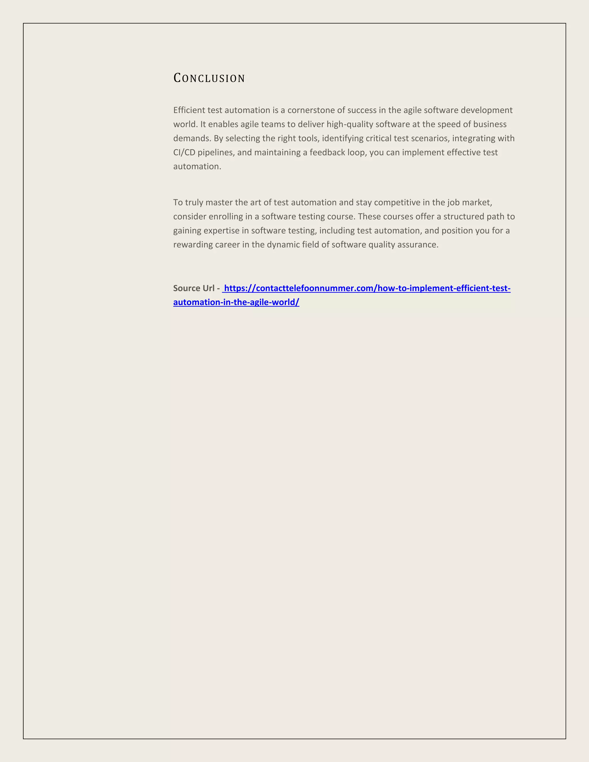 How To Implement Efficient Test Automation In The Agile Worldpdf