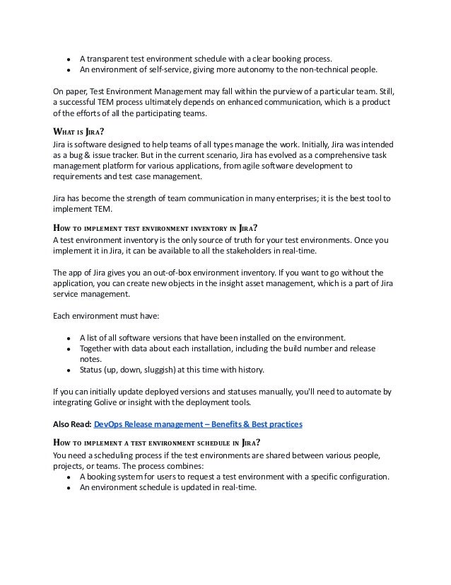 How to implement Test Environment Management (TEM) in Jira? | PDF