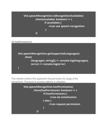 How to implement voice recognition feature in ionic application converted | PDF