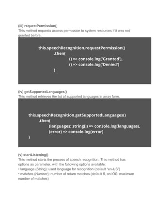 How to implement voice recognition feature in ionic application converted | PDF