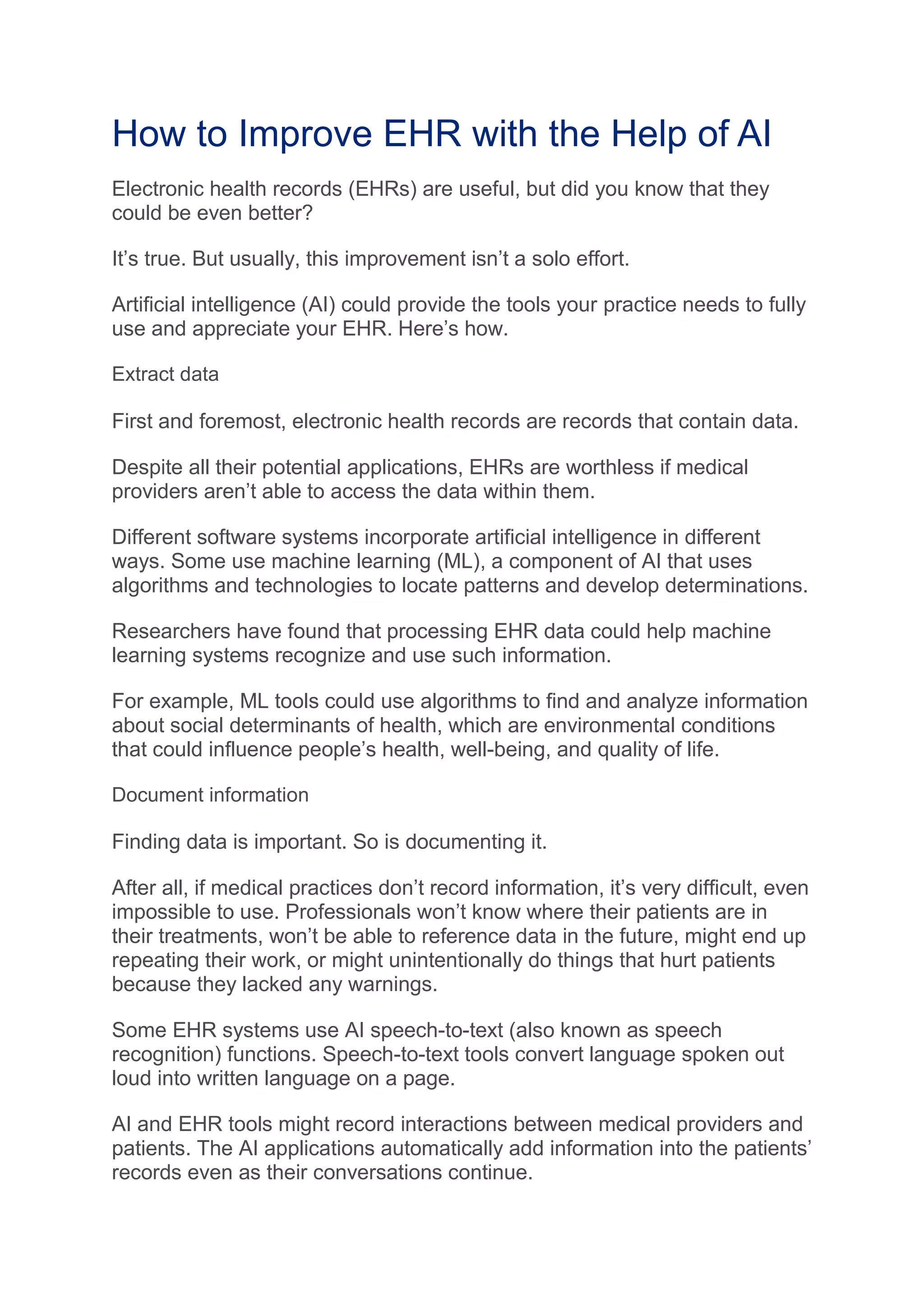 How to Improve EHR with the Help of AI | DOCX