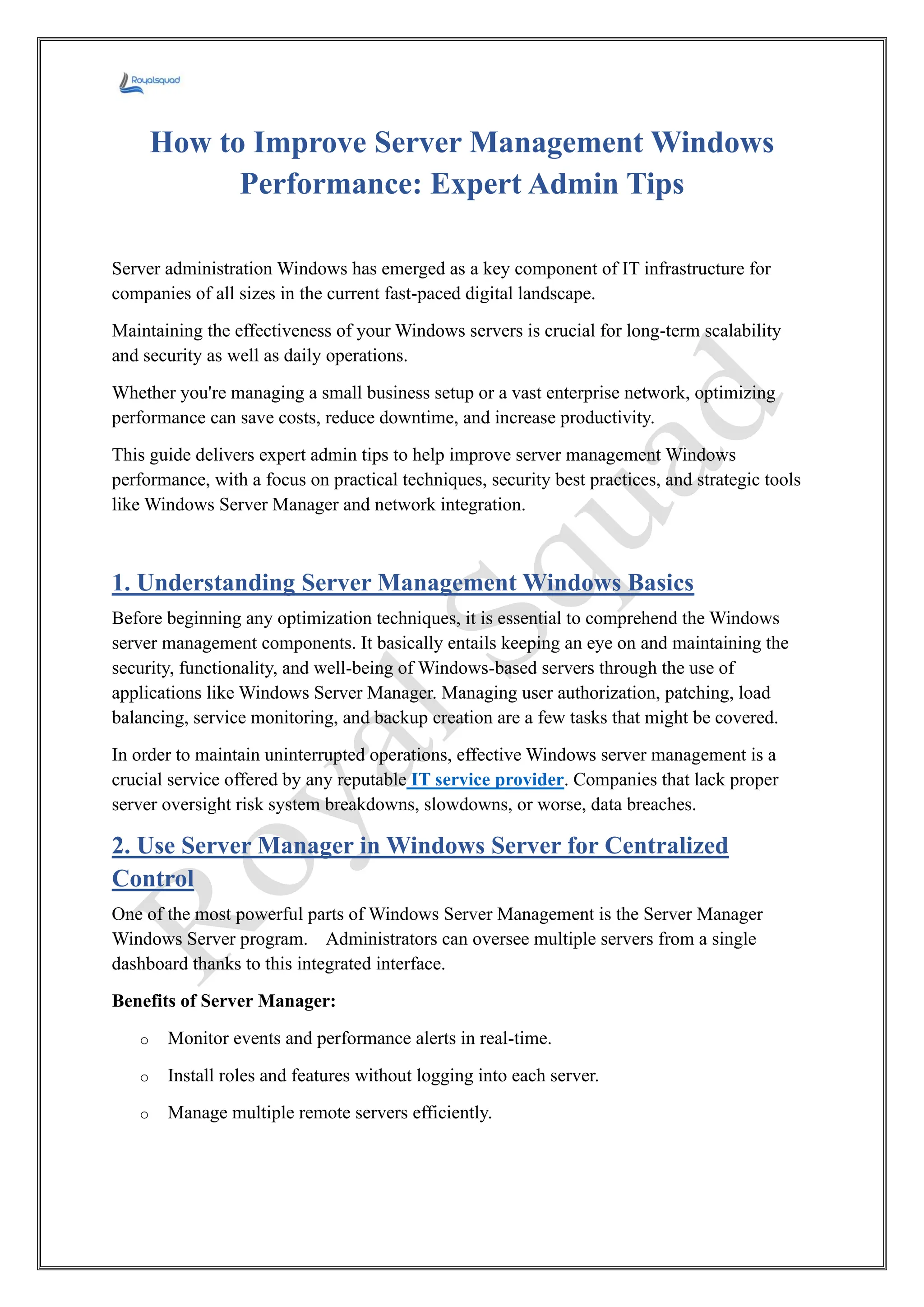 How to Improve Server Management Windows Performance Expert Admin Tips | PDF