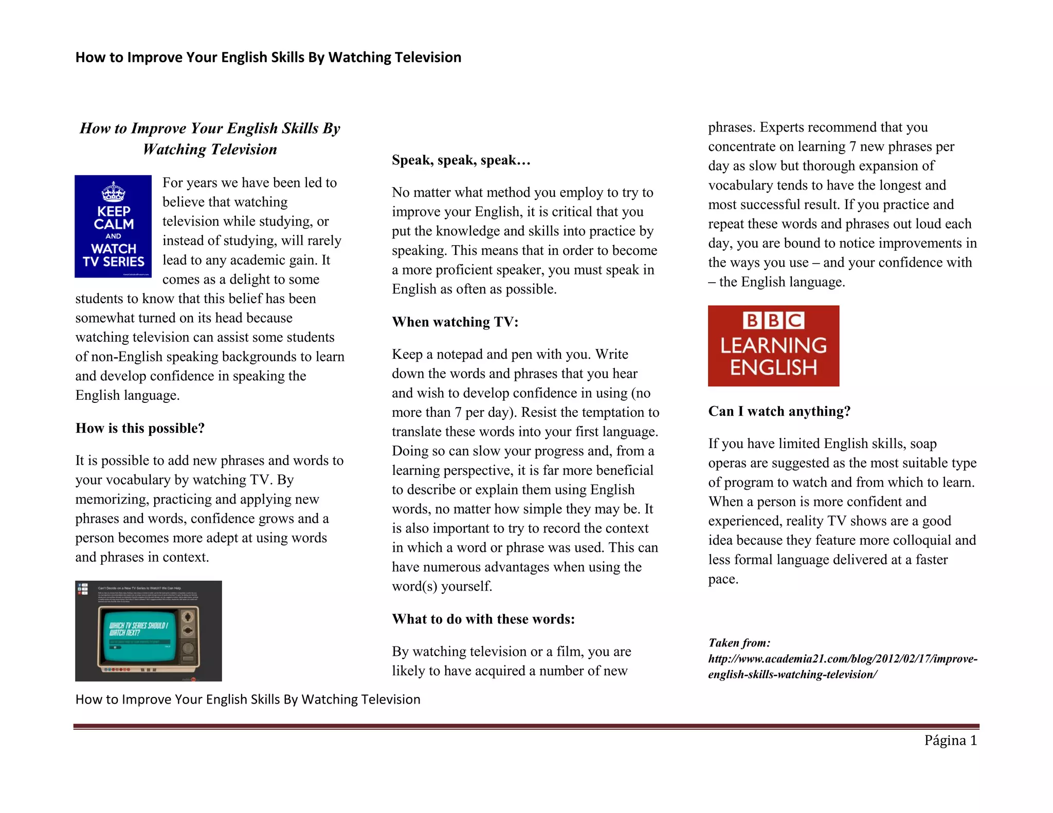 How to improve your english skills by watching television | PDF