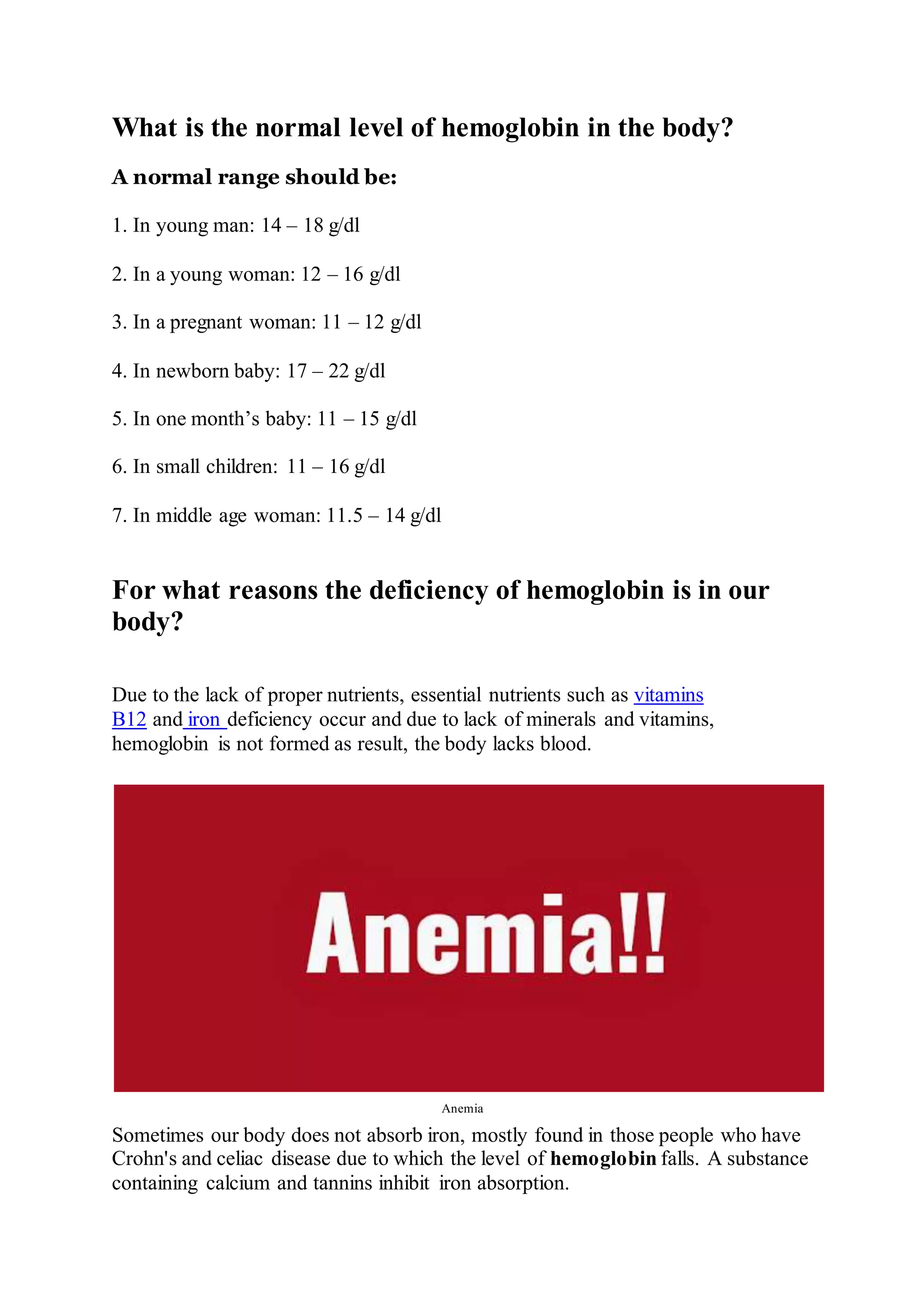 How to increase hemoglobin? | what is the normal hemoglobin levels? | DOCX