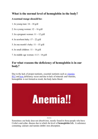 How to increase hemoglobin? | what is the normal hemoglobin levels? | DOCX