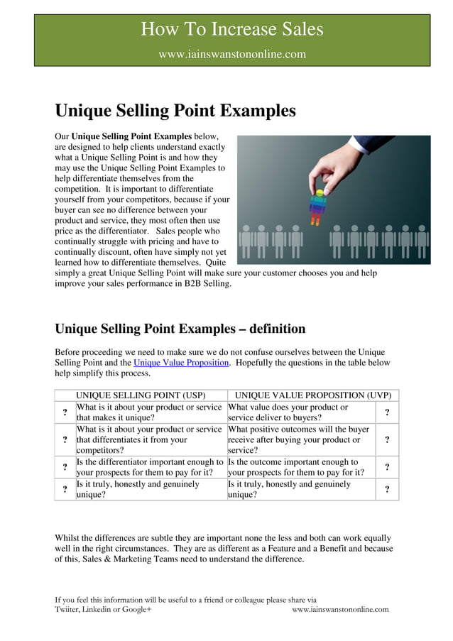 How To Increase Sales-Unique Selling Point Examples | PDF