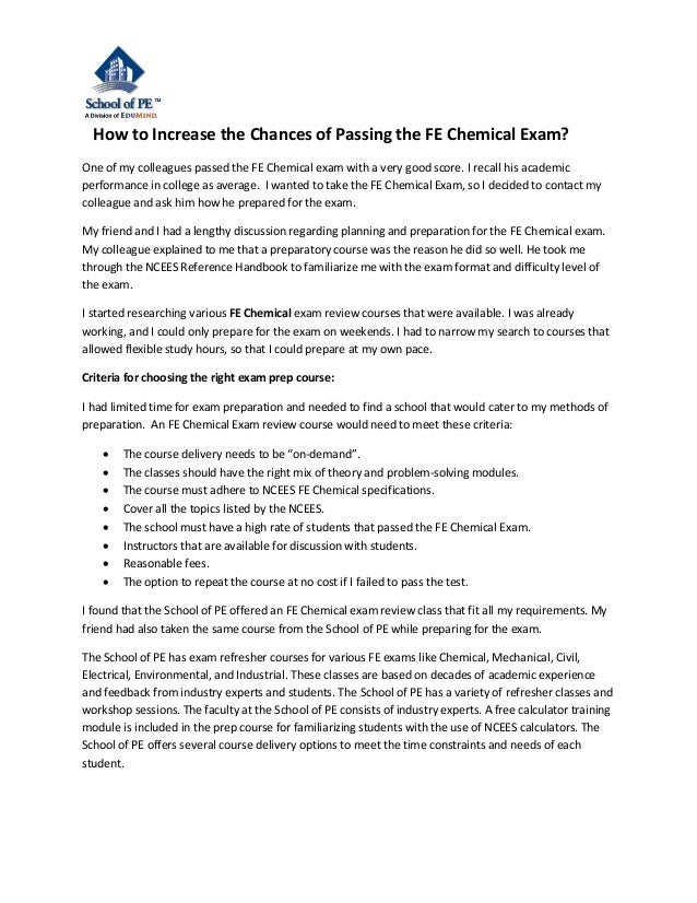How to increase the chances of passing the fe chemical exam?