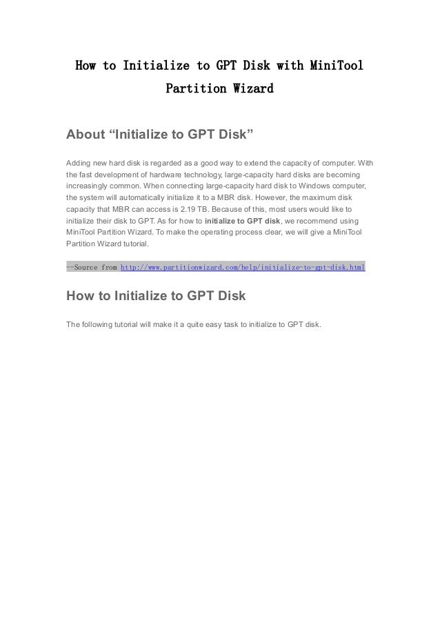 How To Initialize To Gpt Disk With Mini Tool Partition Wizard