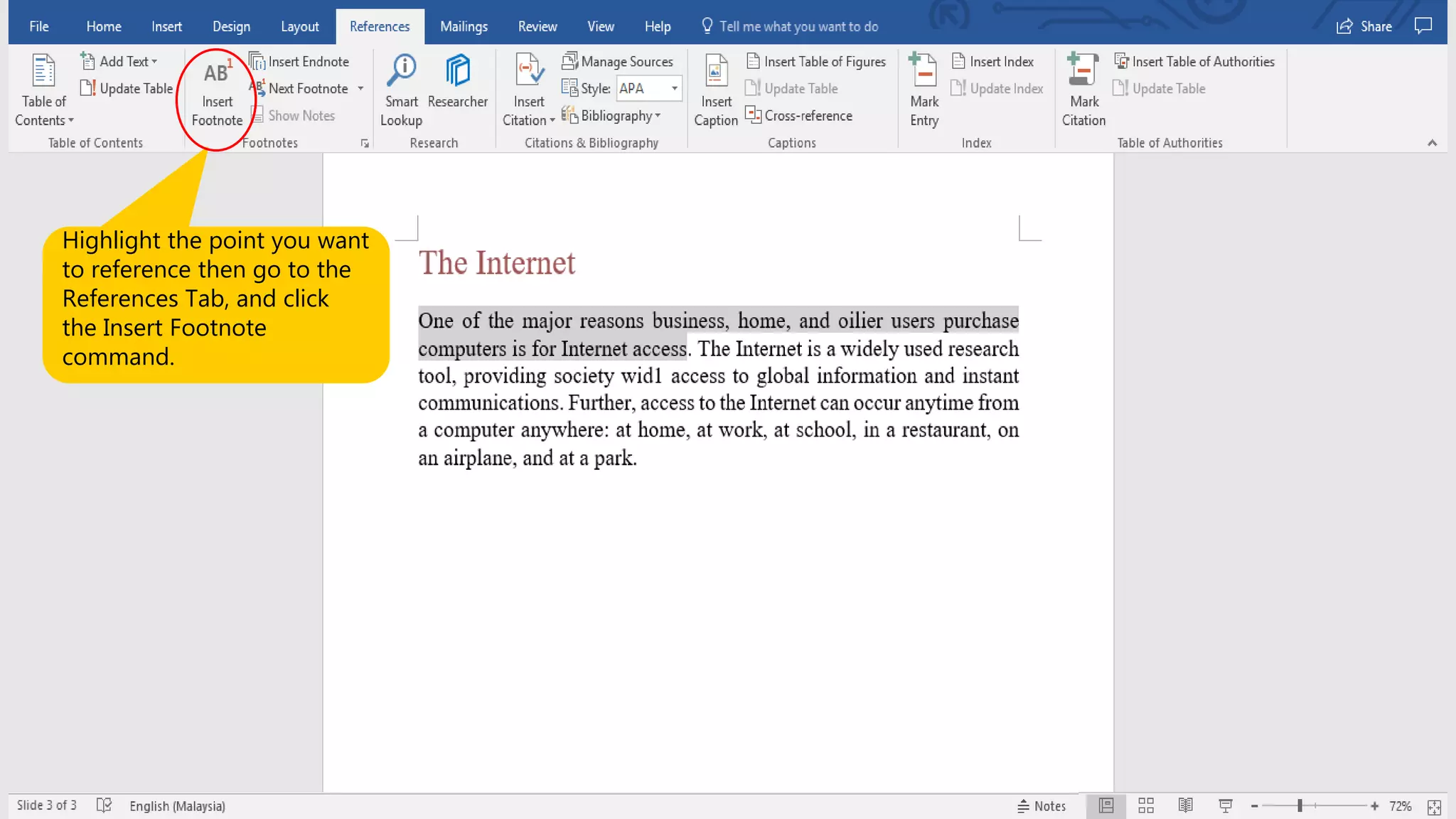 How to insert footnote in word 2016 | PPT