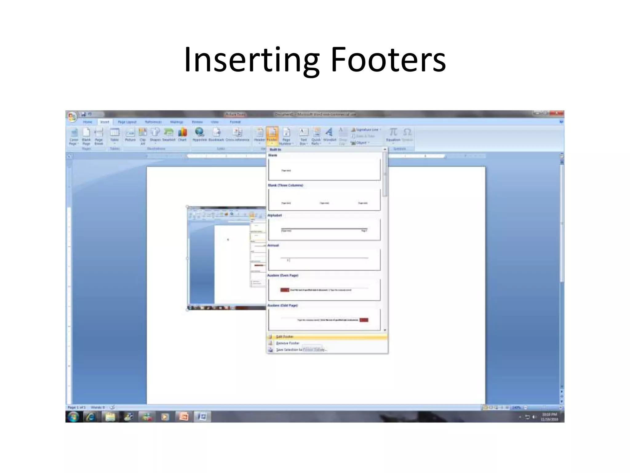 How to insert headers and footers in word 07 | PPT