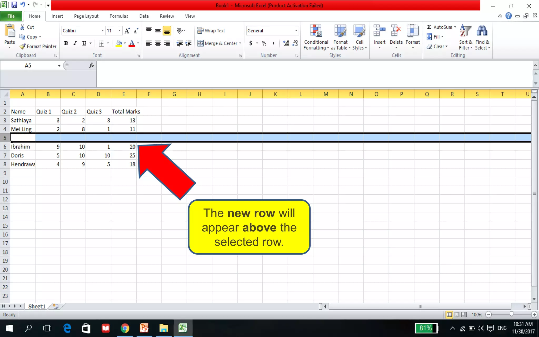 Insert New Row For Excel Ppt