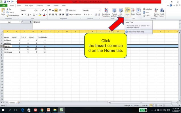 Insert new row for excel | PPT