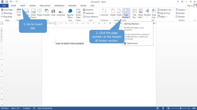 How to insert page number in microsoft word | PPTX