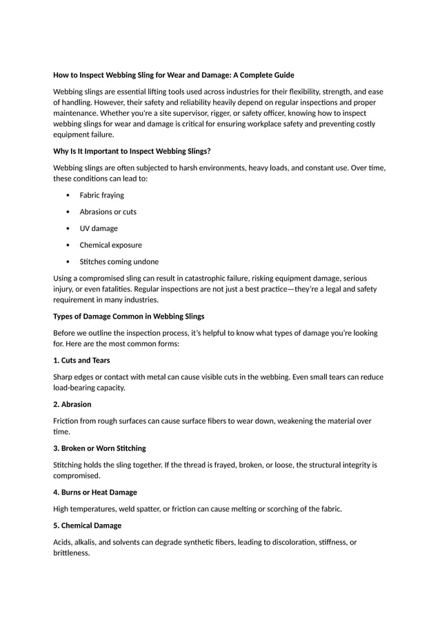 How to Inspect Webbing Sling for Wear and Damage | DOCX