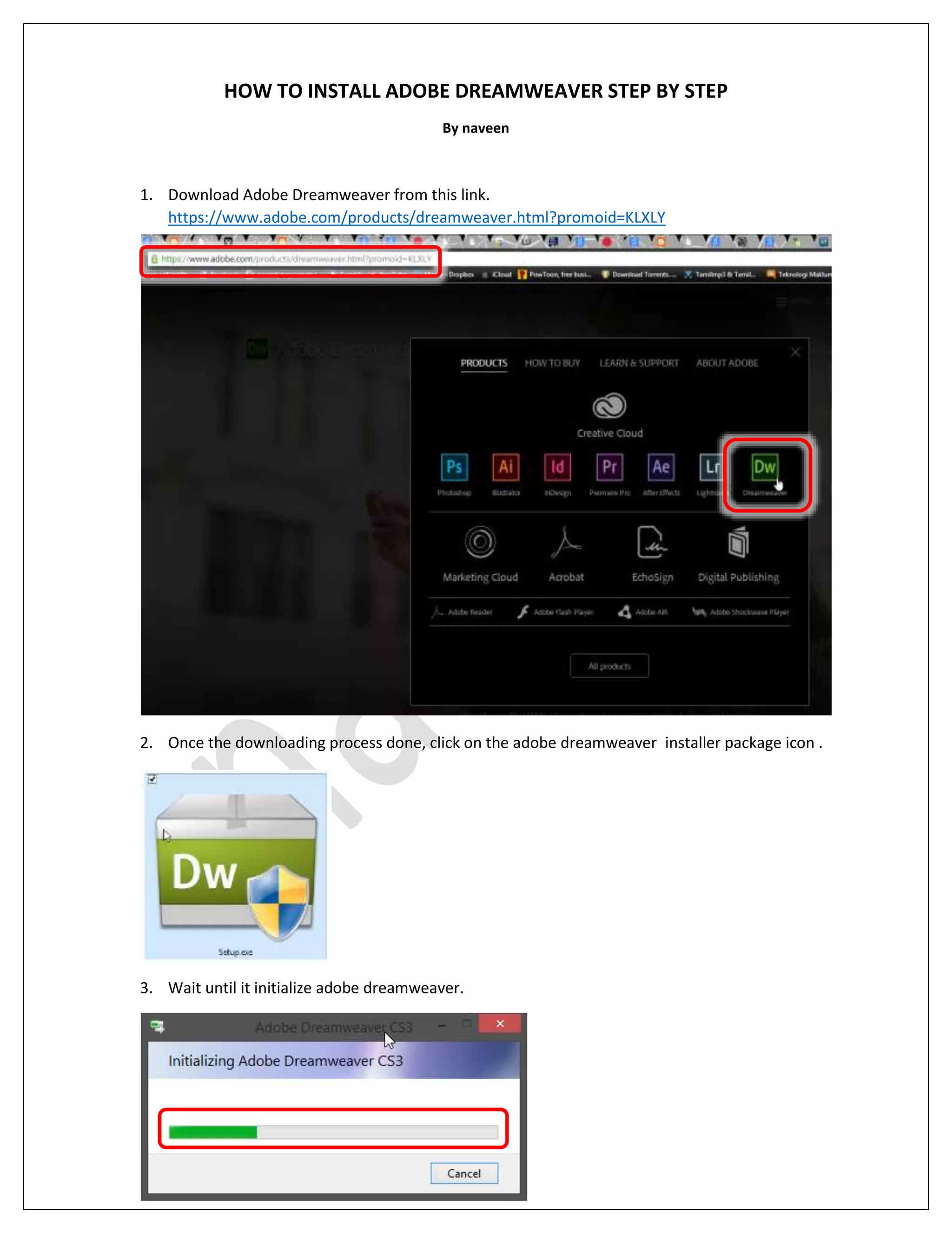 How to install adobe dreamweaver step by step with pictures | DOCX
