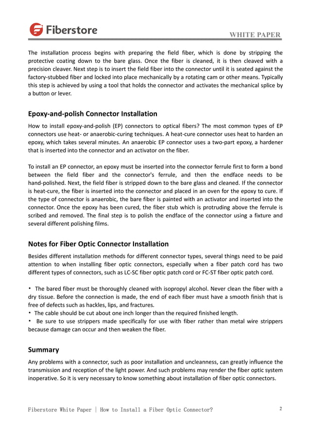 How to Install a Fiber Optic Connector? | PDF
