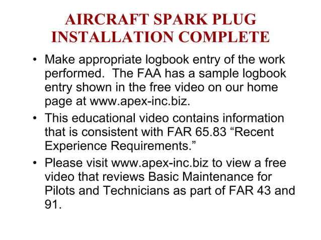 How to install aircraft sparkplugs | PPT