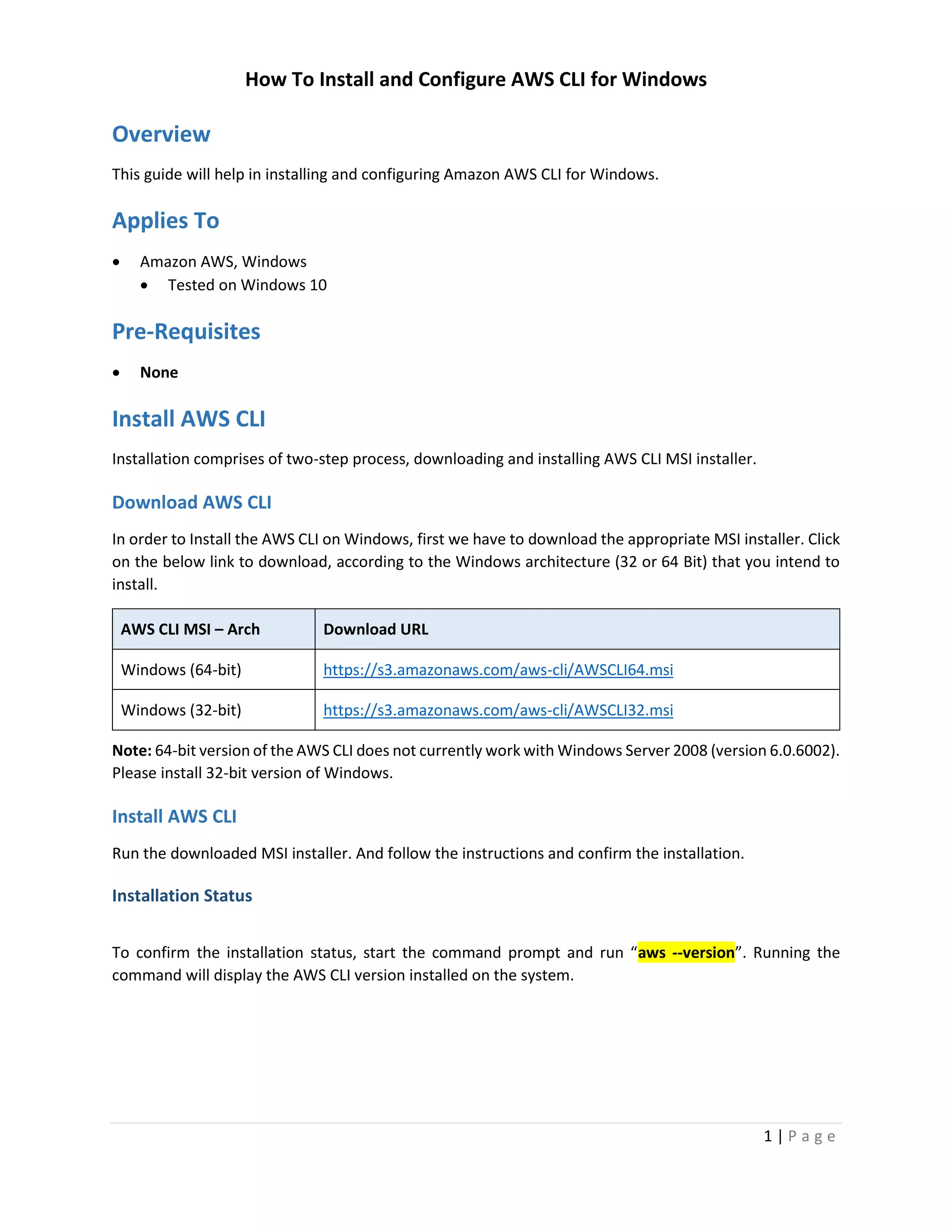 How To Install and Configure AWS CLI for Windows | PDF