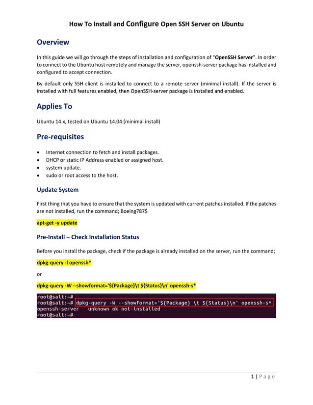 How To Install And Configure Open Ssh Server On Ubuntu Pdf Operating Systems Computer