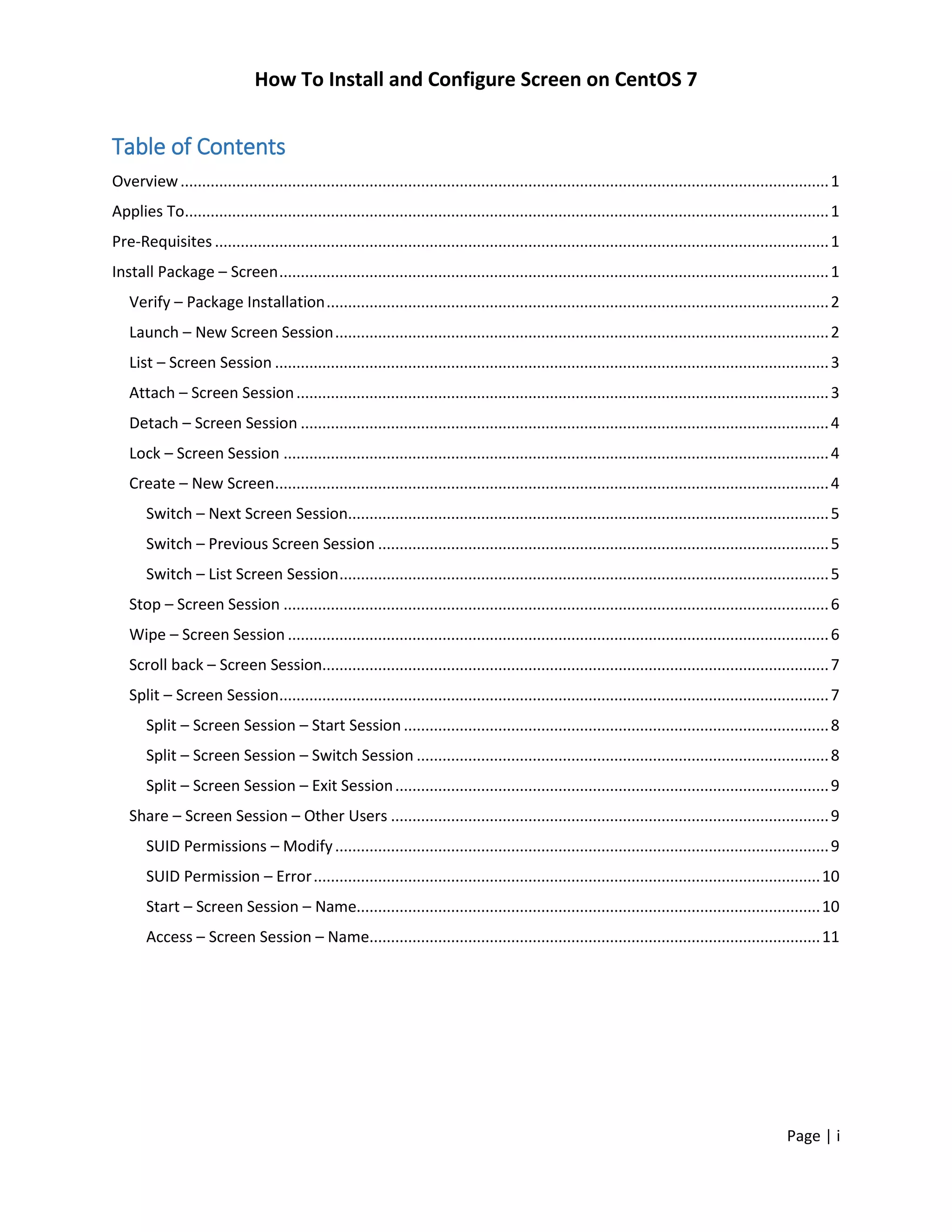 How To Install and Configure Screen on CentOS 7 | PDF