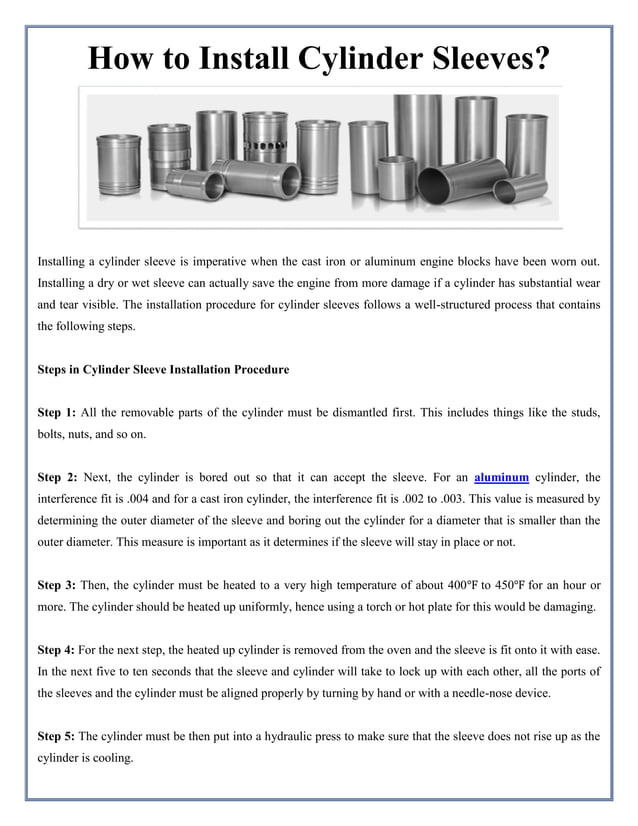 How to install cylinder sleeves | PDF