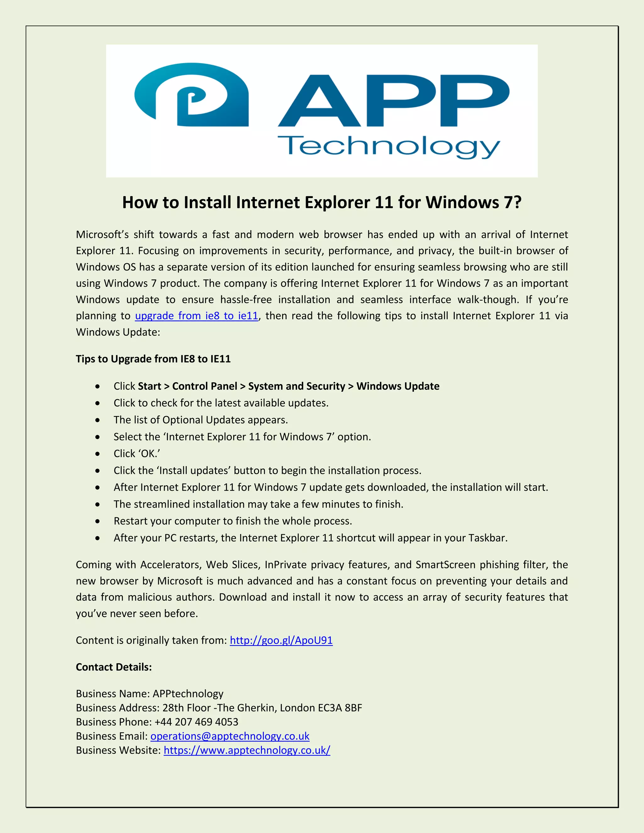 How To Install Internet Explorer 11 For Windows 7 Pdf