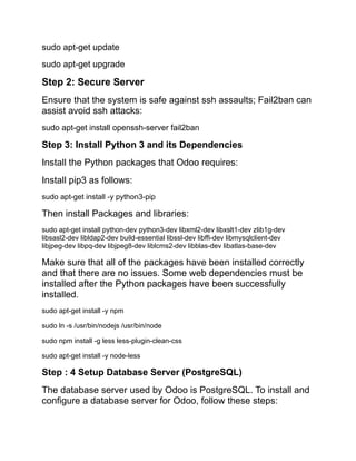 How to install odoo 15 steps on a ubuntu 20.04 lts system installation | PDF