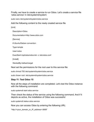 How to install odoo 15 steps on a ubuntu 20.04 lts system installation | PDF