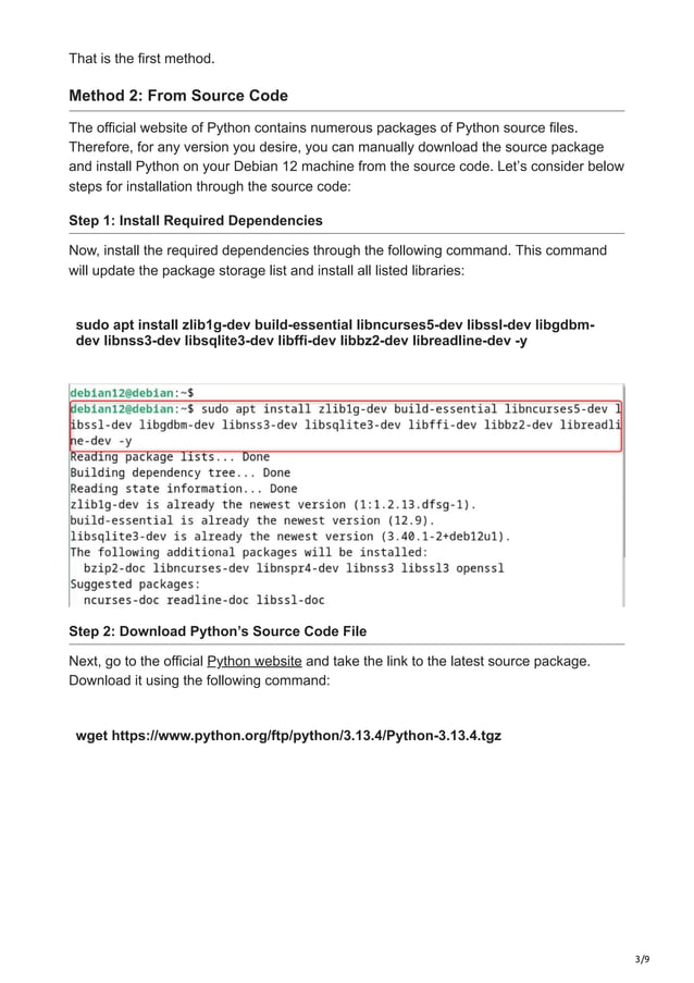 How to Install Python on Debian 12 Server | PDF