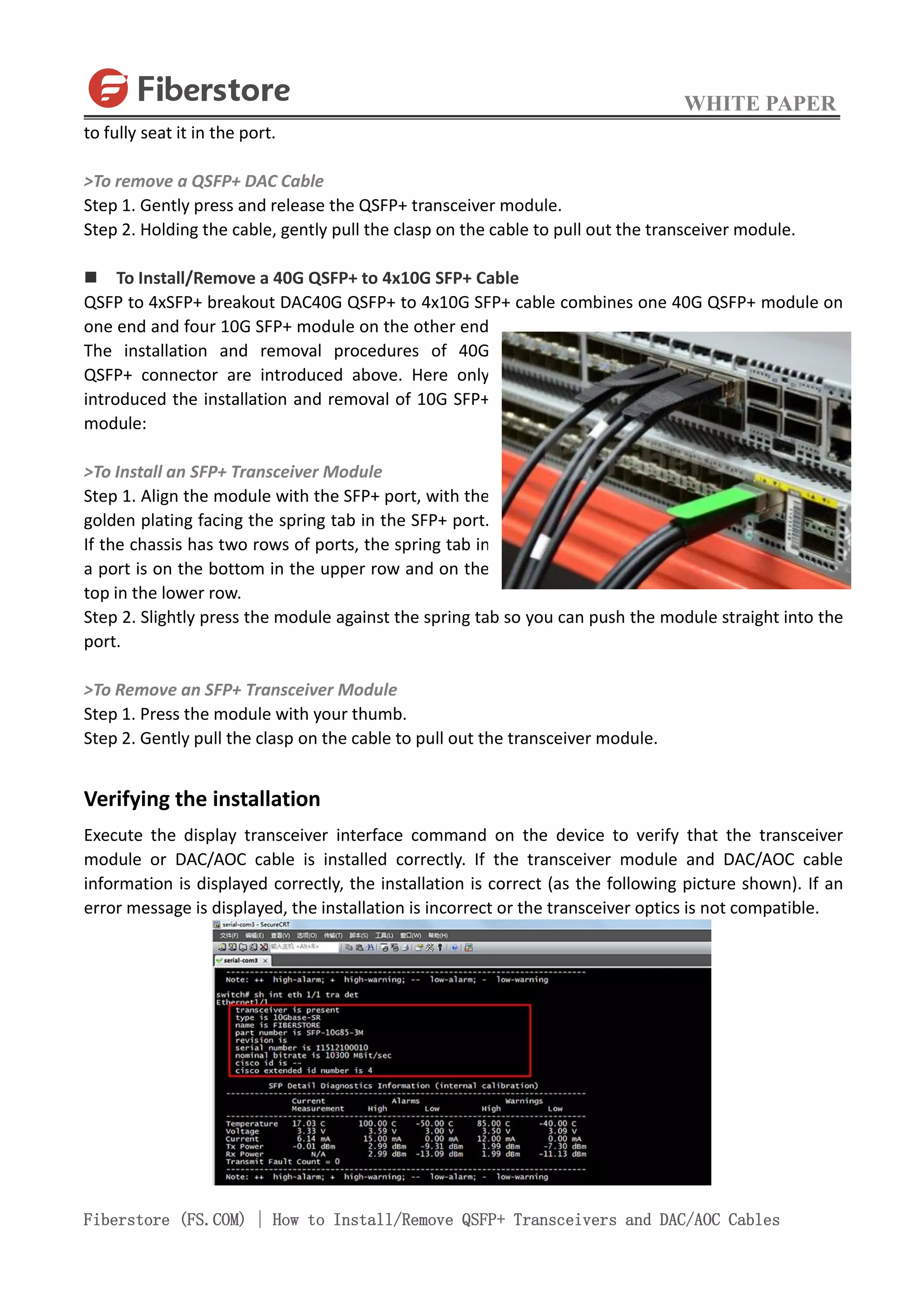 How to install remove qsfp+ transceivers and dacaoc cables | PDF