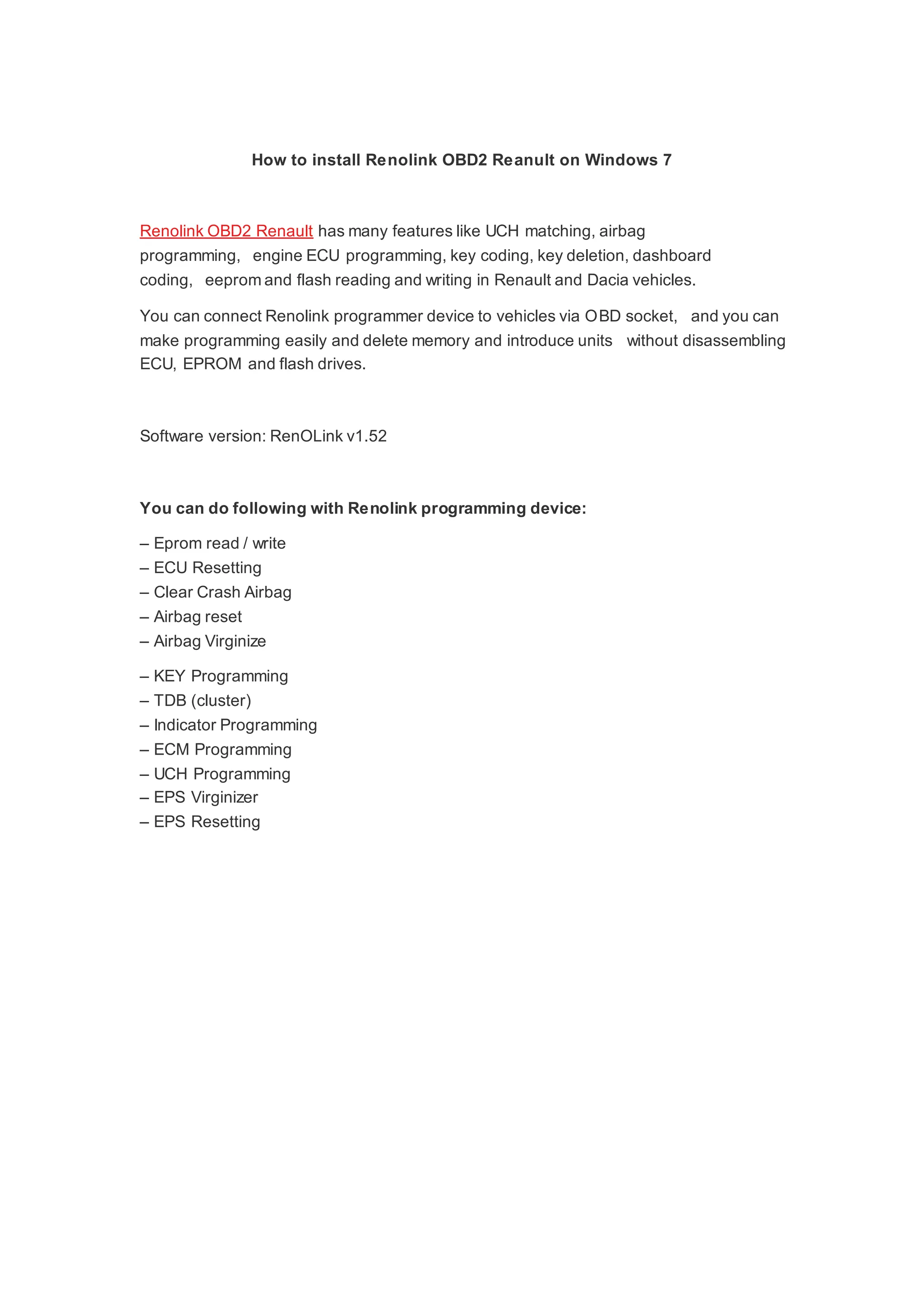 How to install renolink obd2 renault software | DOCX