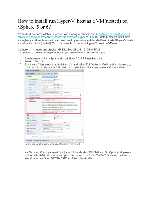 How to install/run Hyper-V host as a VM(nested) on vSphere 5 or 6? | PDF