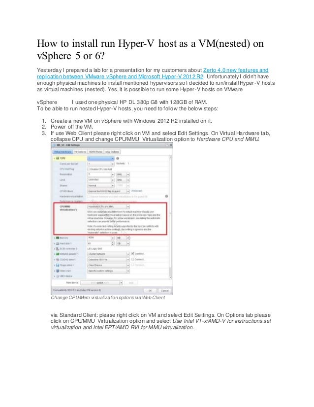 How To Install Run Hyper V Host As A Vm Nested On Vsphere 5 Or 6