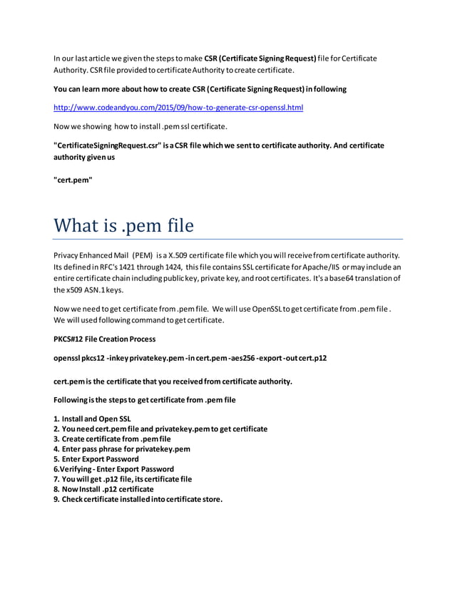 How to install ssl certificate from .pem