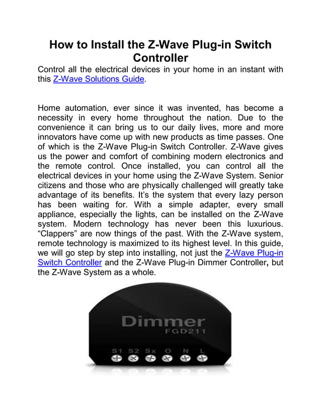 How to install the zwave plugin switch controller | PDF