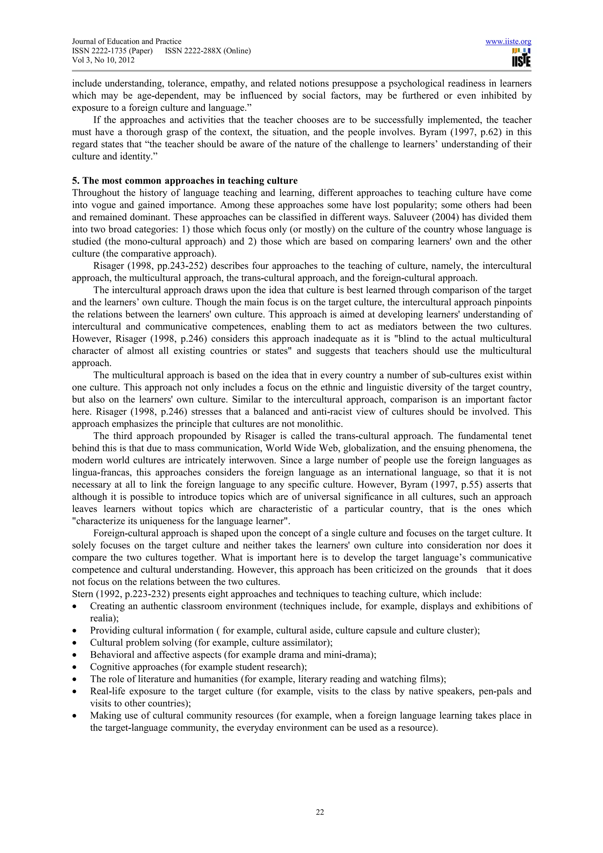 How to integrate culture in second language education | PDF