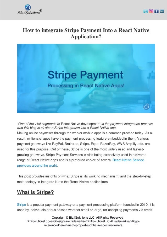 How To Integrate Stripe Payment Into A React Native Application Pdf