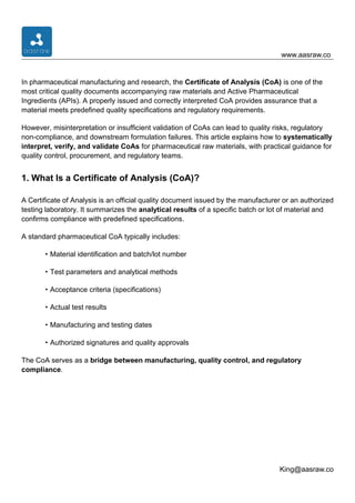 How to Interpret and Validate Certificates of Analysis (CoA) for ...
