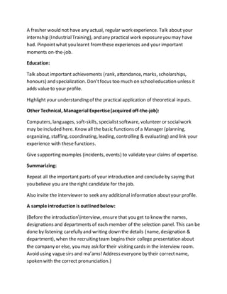 Self Introduction Sample For Job Interview