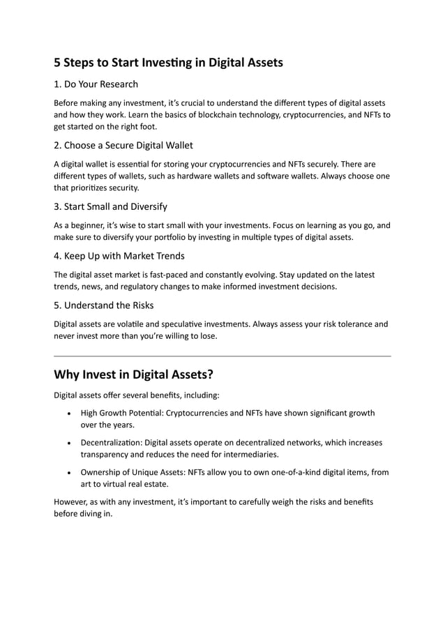 How to Invest in Digital Assets: A Beginner’s Guide | PDF