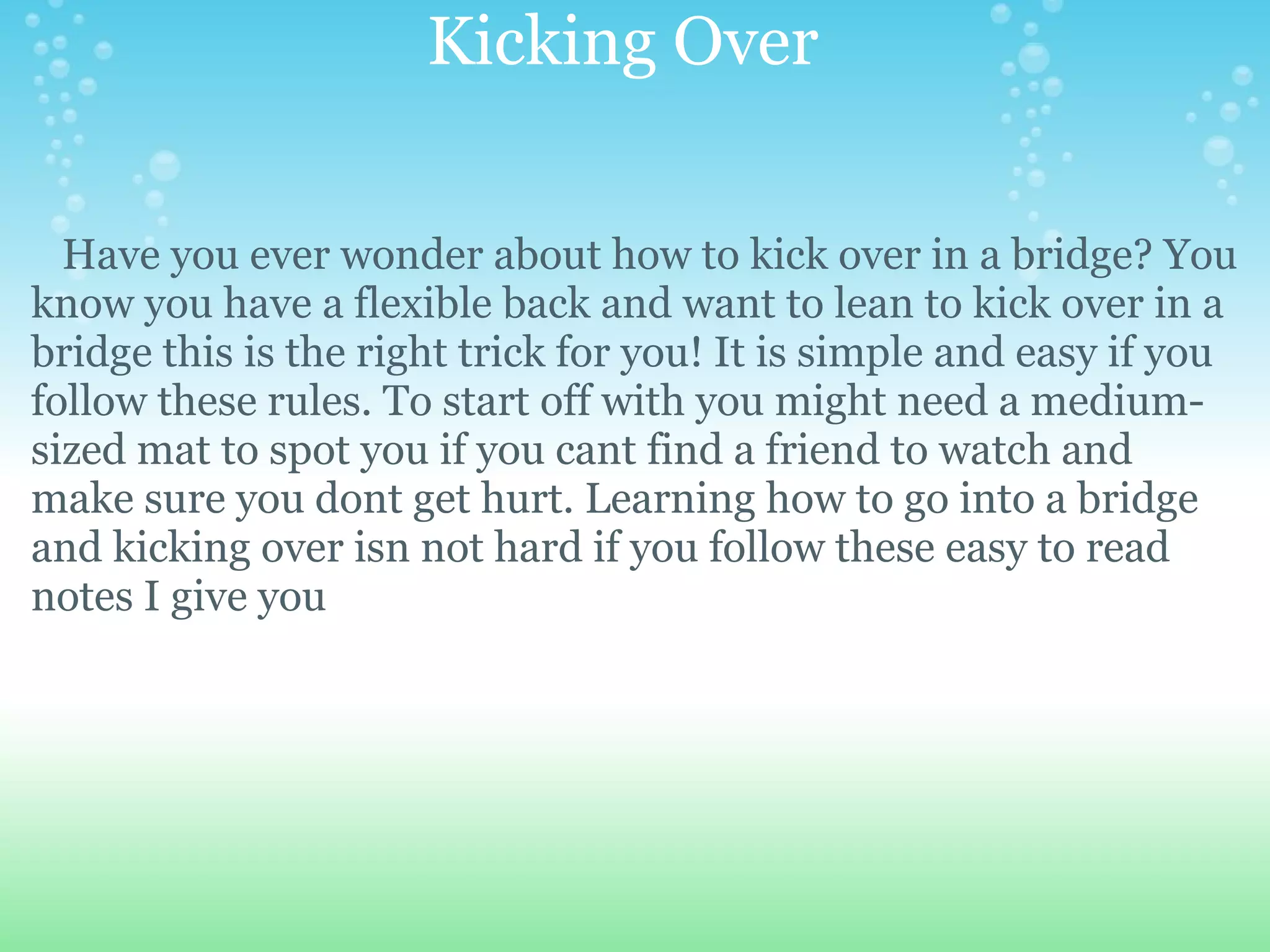 How To Kick Over In a Bridge | PPT