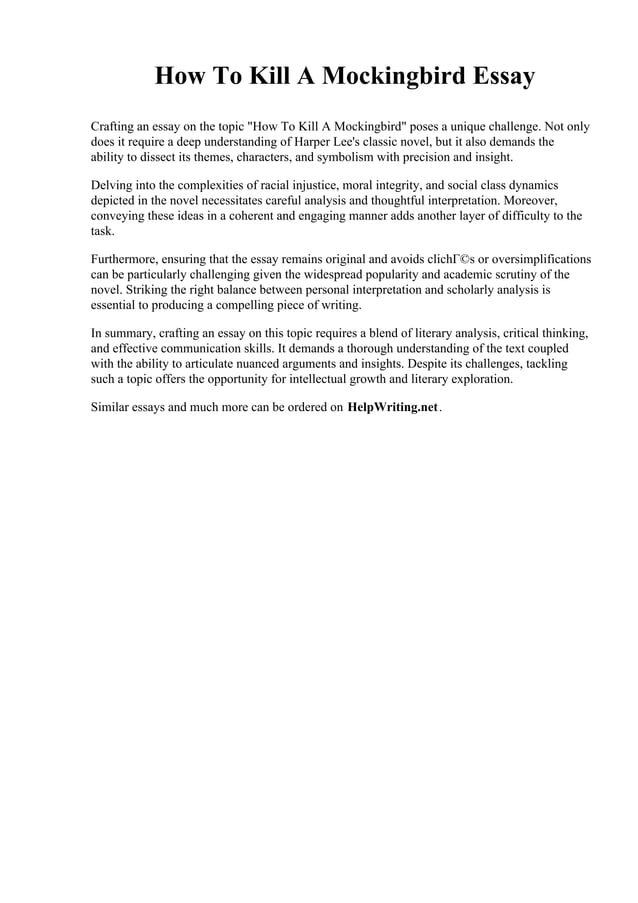 How To Kill A Mockingbird Essay. Indian Capital Technology Center | PDF