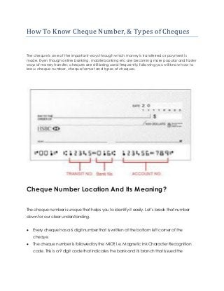 How to know cheque number, & types of cheques