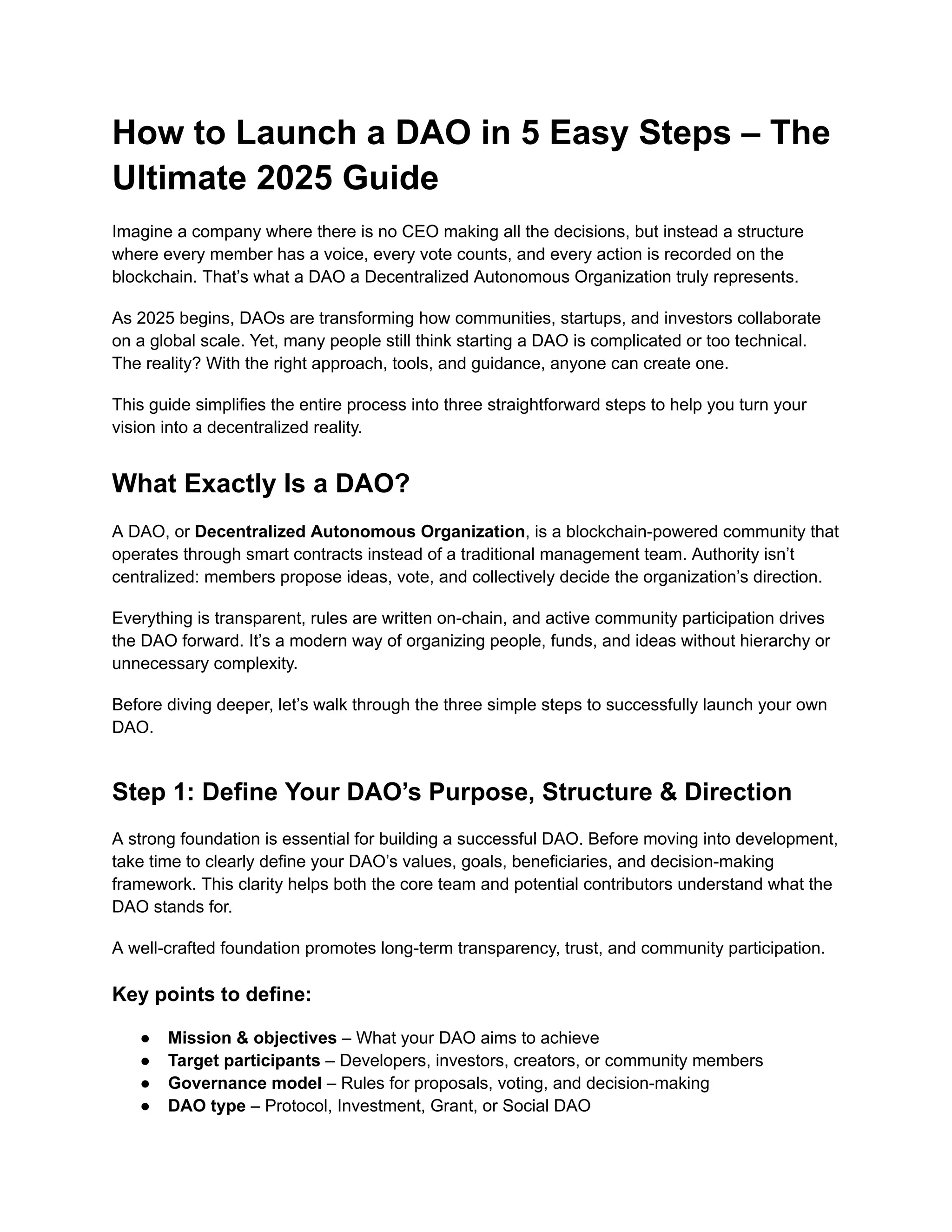 How to Launch a DAO in 5 Easy Steps – The Ultimate 2025 Guide | PDF