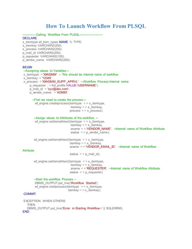 How to launch workflow from plsql | PDF