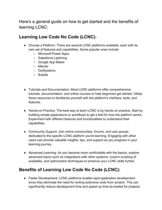 How to learn Low Code No Code(LCNC) and what are its benefits.docx ...