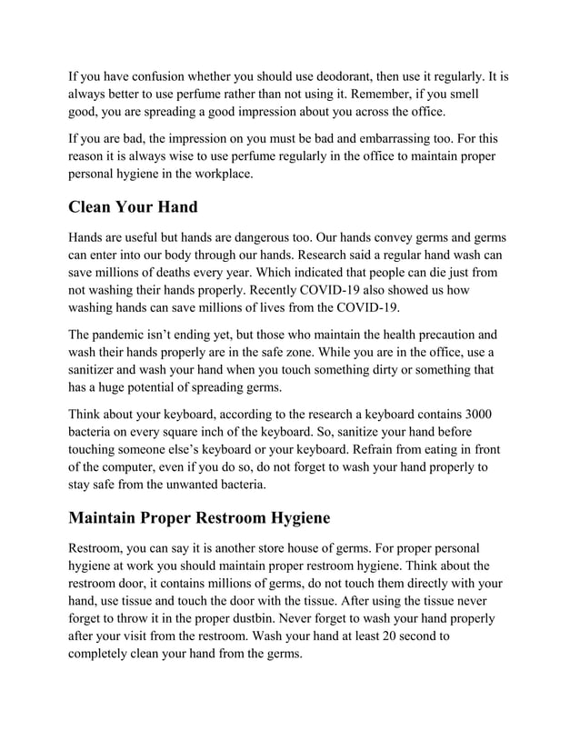How to maintain personal hygiene in the workplace | PDF