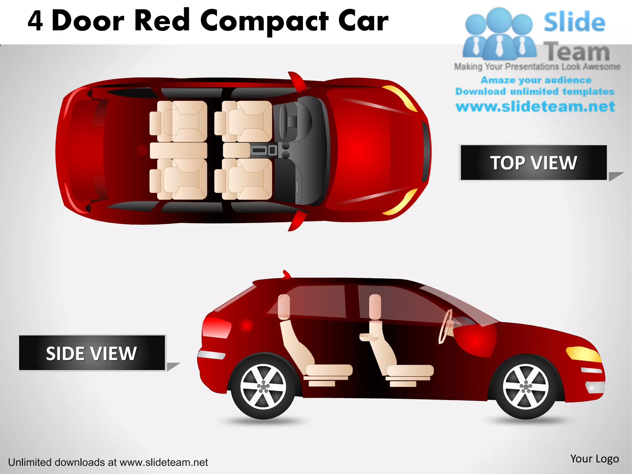 How to make abstract 4 door red car top view power point slides and ppt ...
