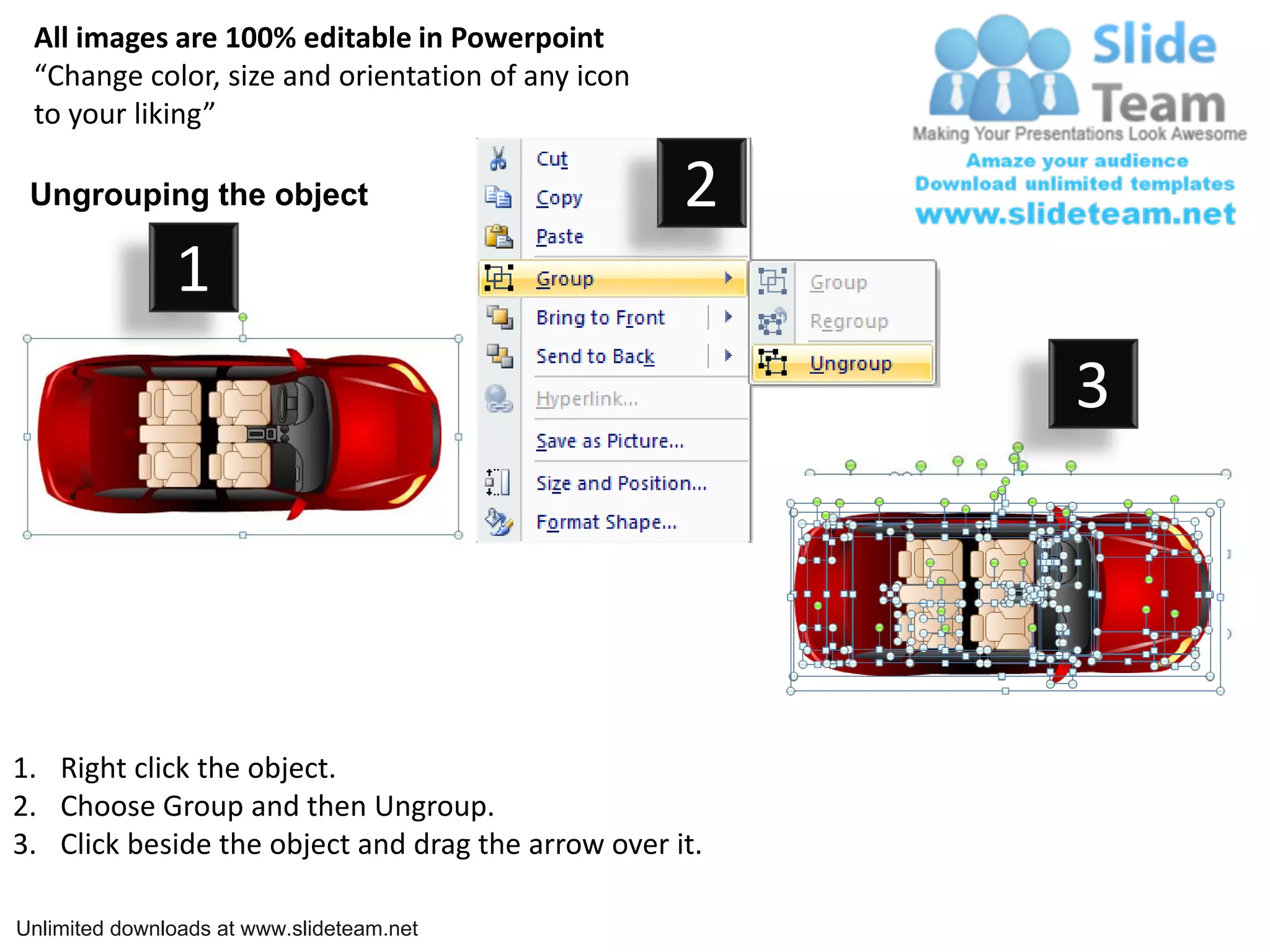 How to make abstract 4 door red car top view power point slides and ppt ...